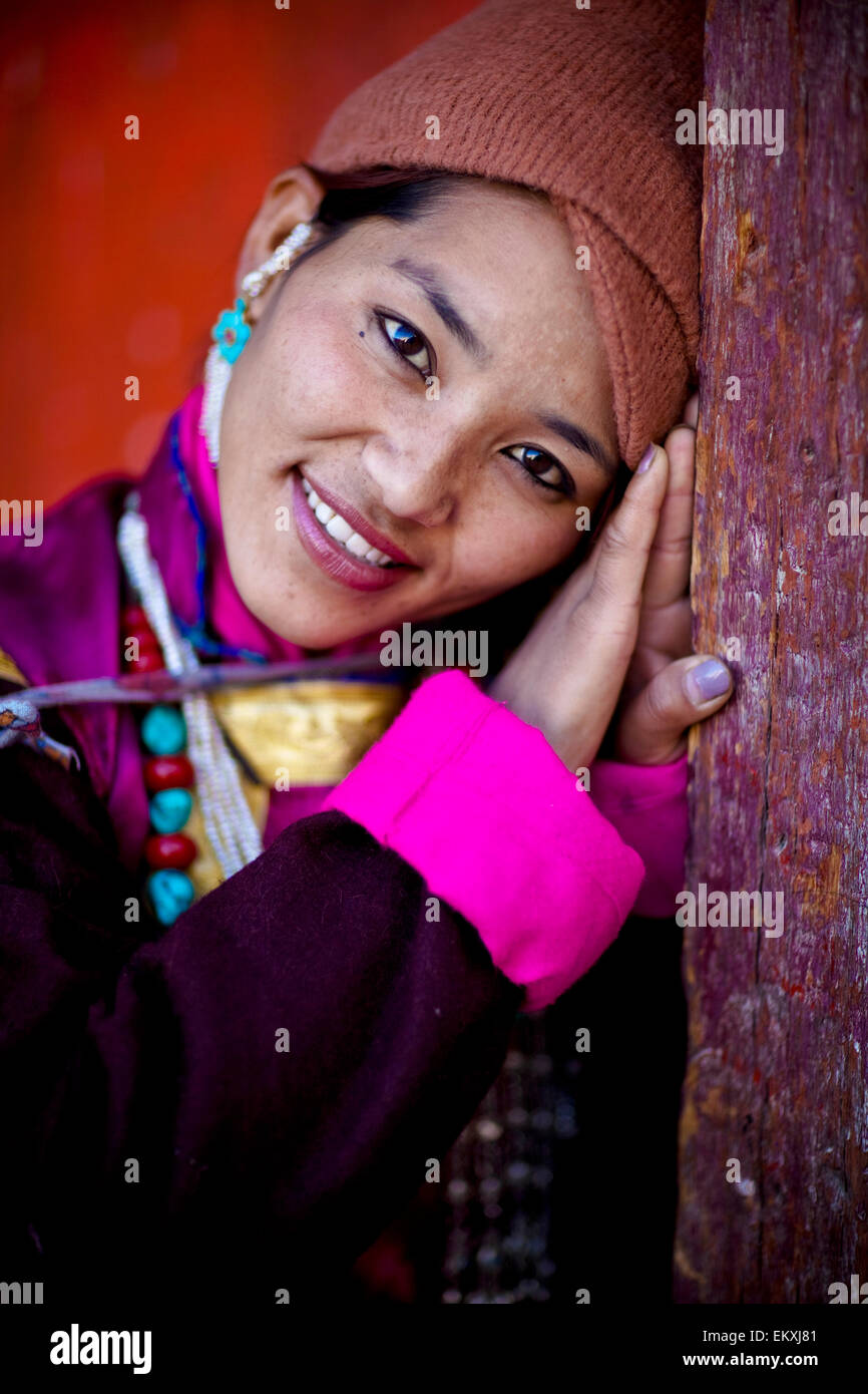 Portrait Of A Ladakhi Woman; Ladakh Jammu And Kashmir India Stock Photo ...