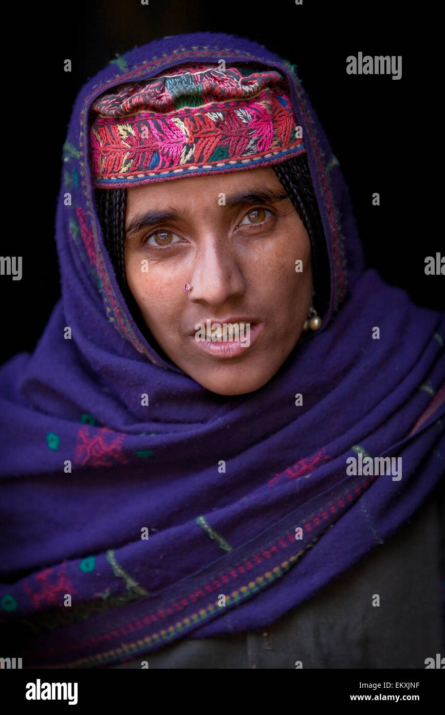 A Bakarwal Gujjar Woman With Her Traditional Embroidered Hat Or Tope ...