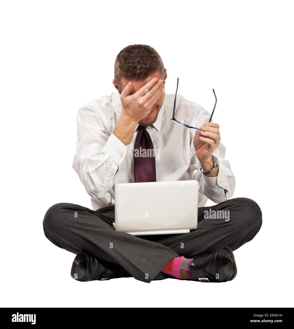 stressed businessman isolated on white background Stock Photo - Alamy