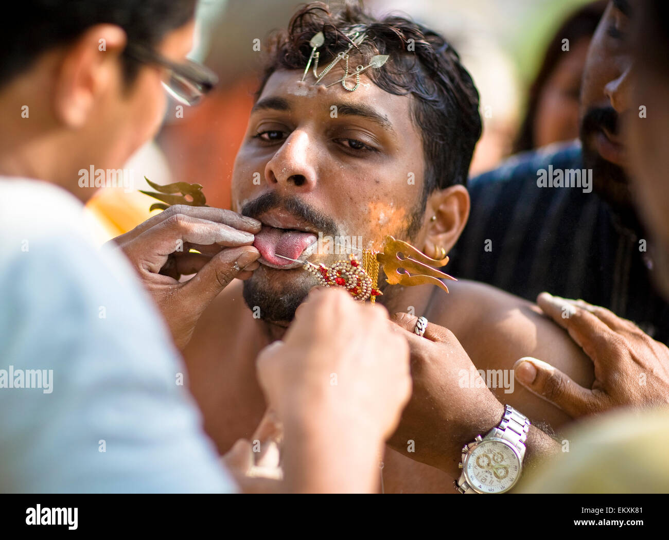 A Young Man In A Ritual Of Tongue Piercing; India Stock Photo - Alamy