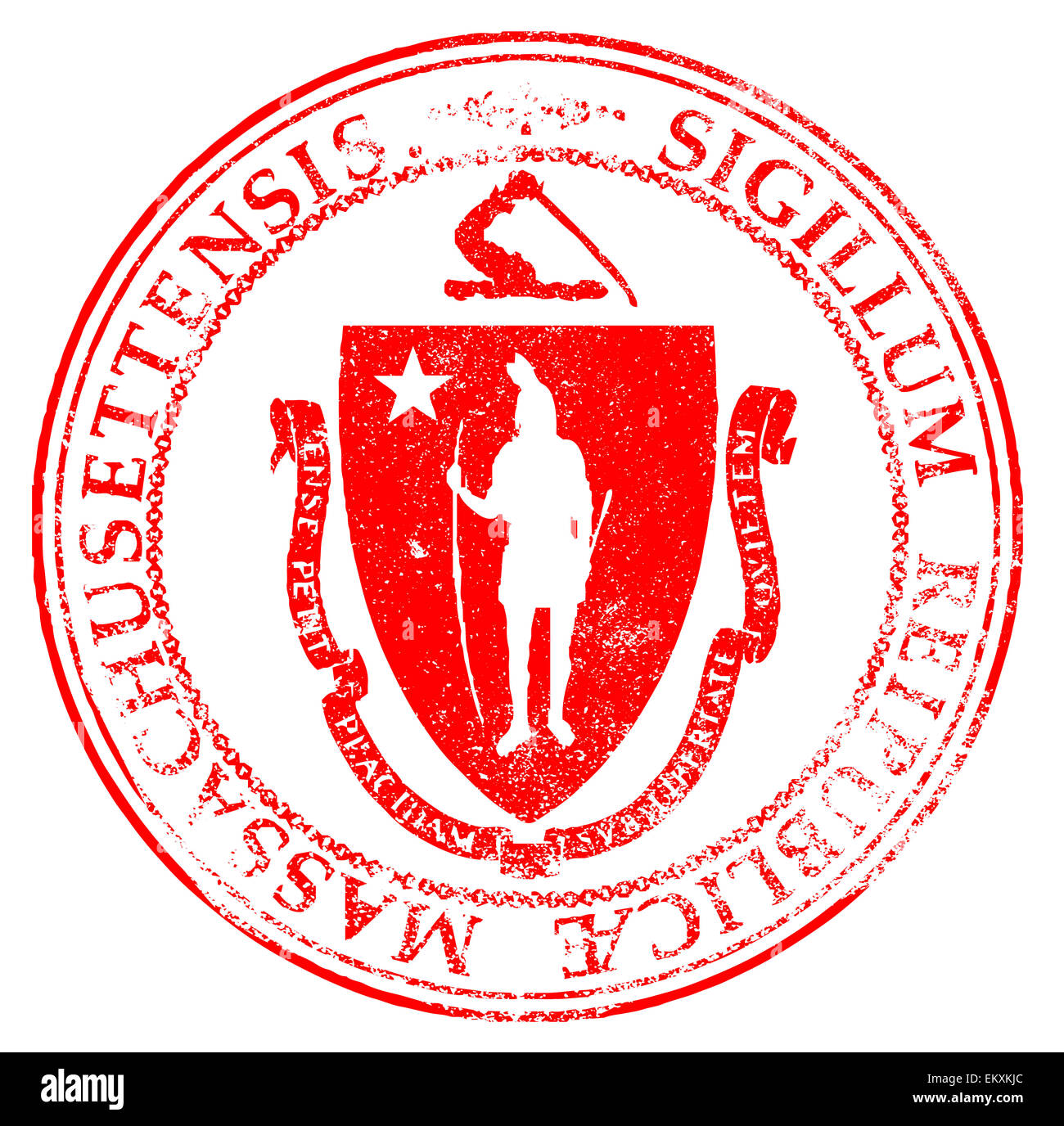 The State Seal of Massachusetts on a rubber stamp on a white background ...