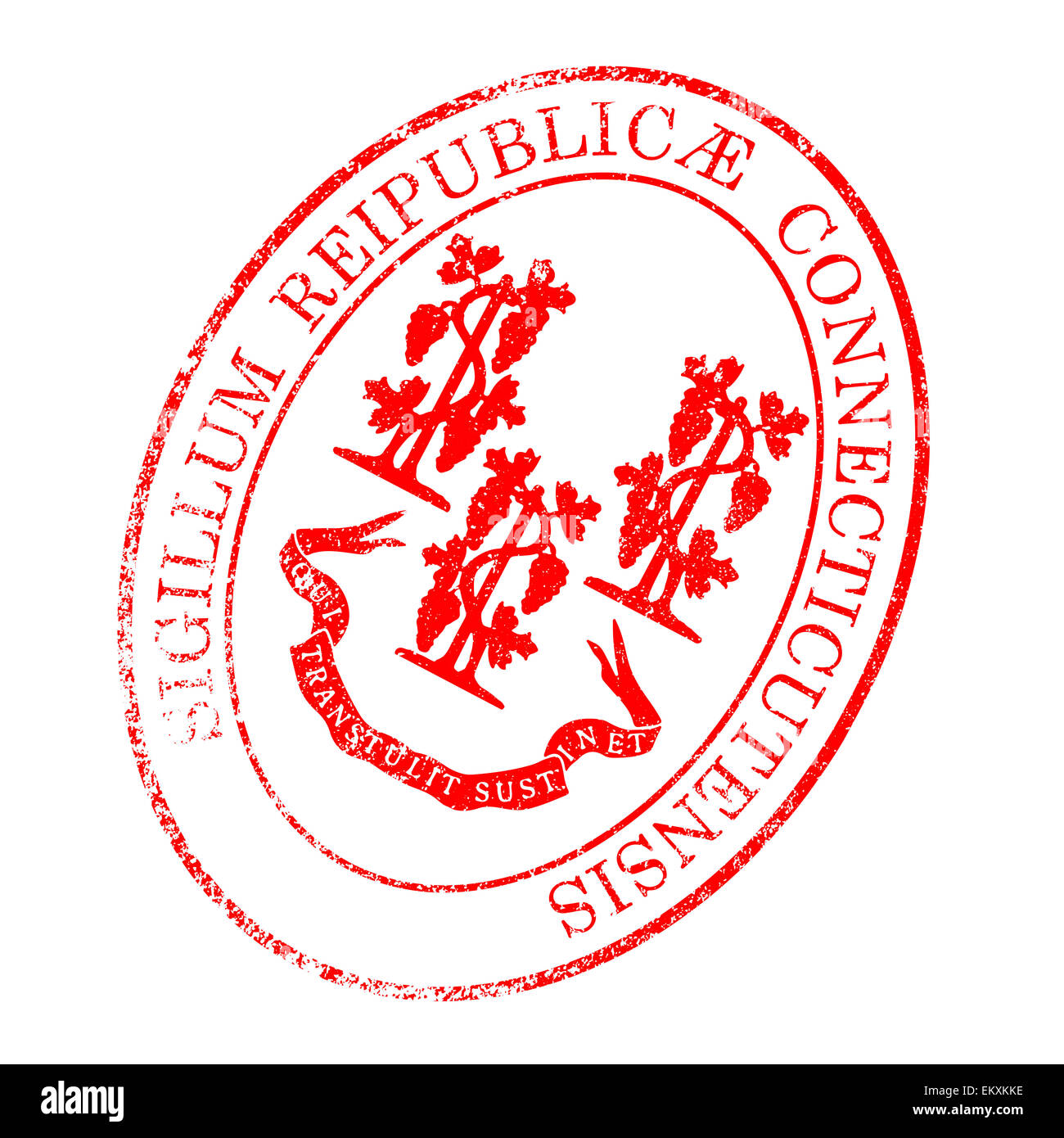 The state seal of Connecticut as a rubber stamp over a white background ...