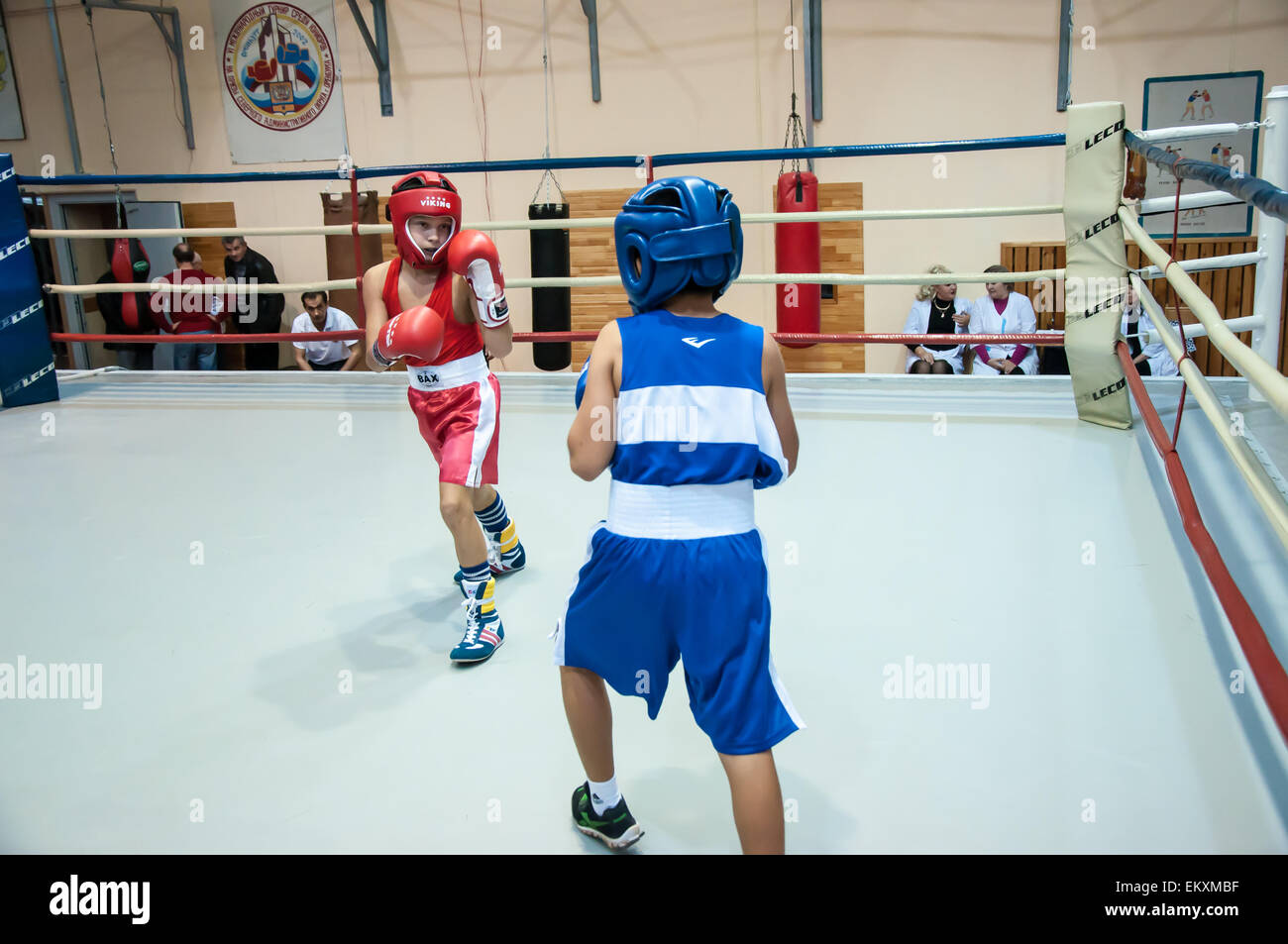 Orenburg, Southern Ural, Russia - 26.09.2013: Boxing among adolescents ...