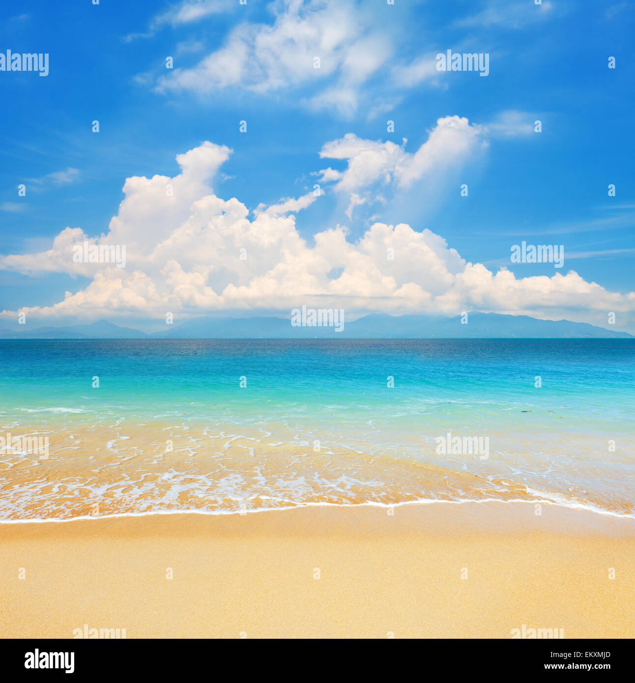 beach and beautiful tropical sea with island Stock Photo - Alamy