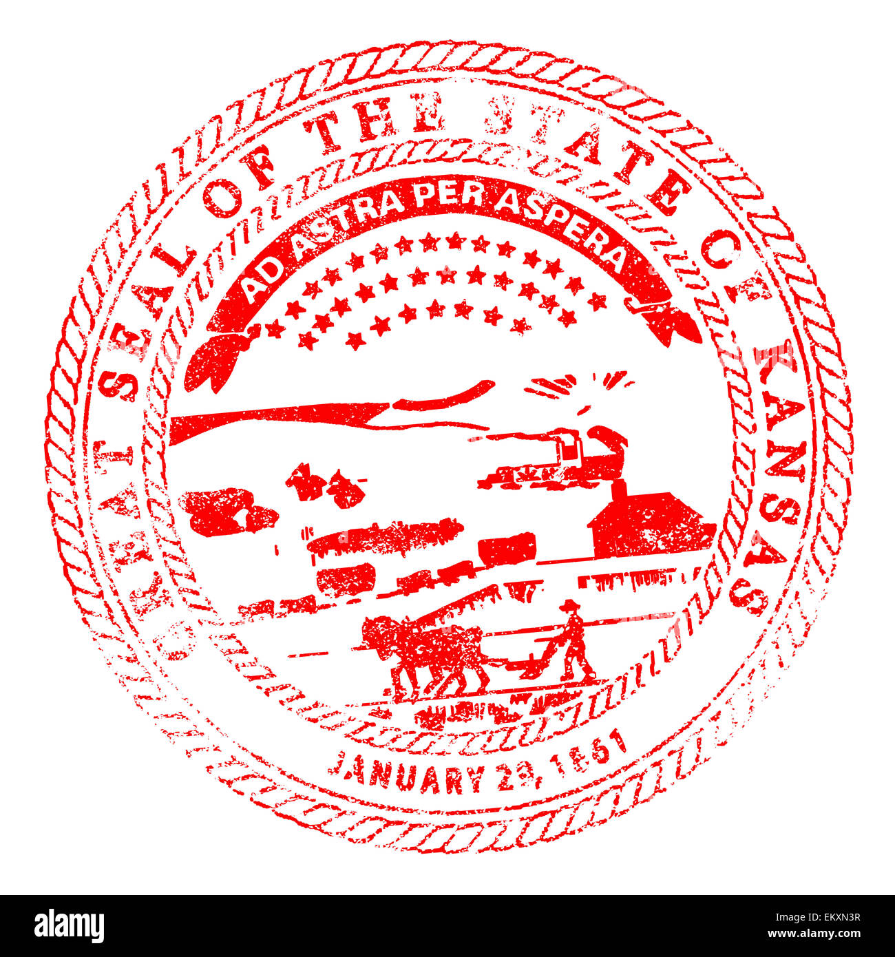 The State Seal of Kansas rubber stamp on a white background Stock Photo - Alamy