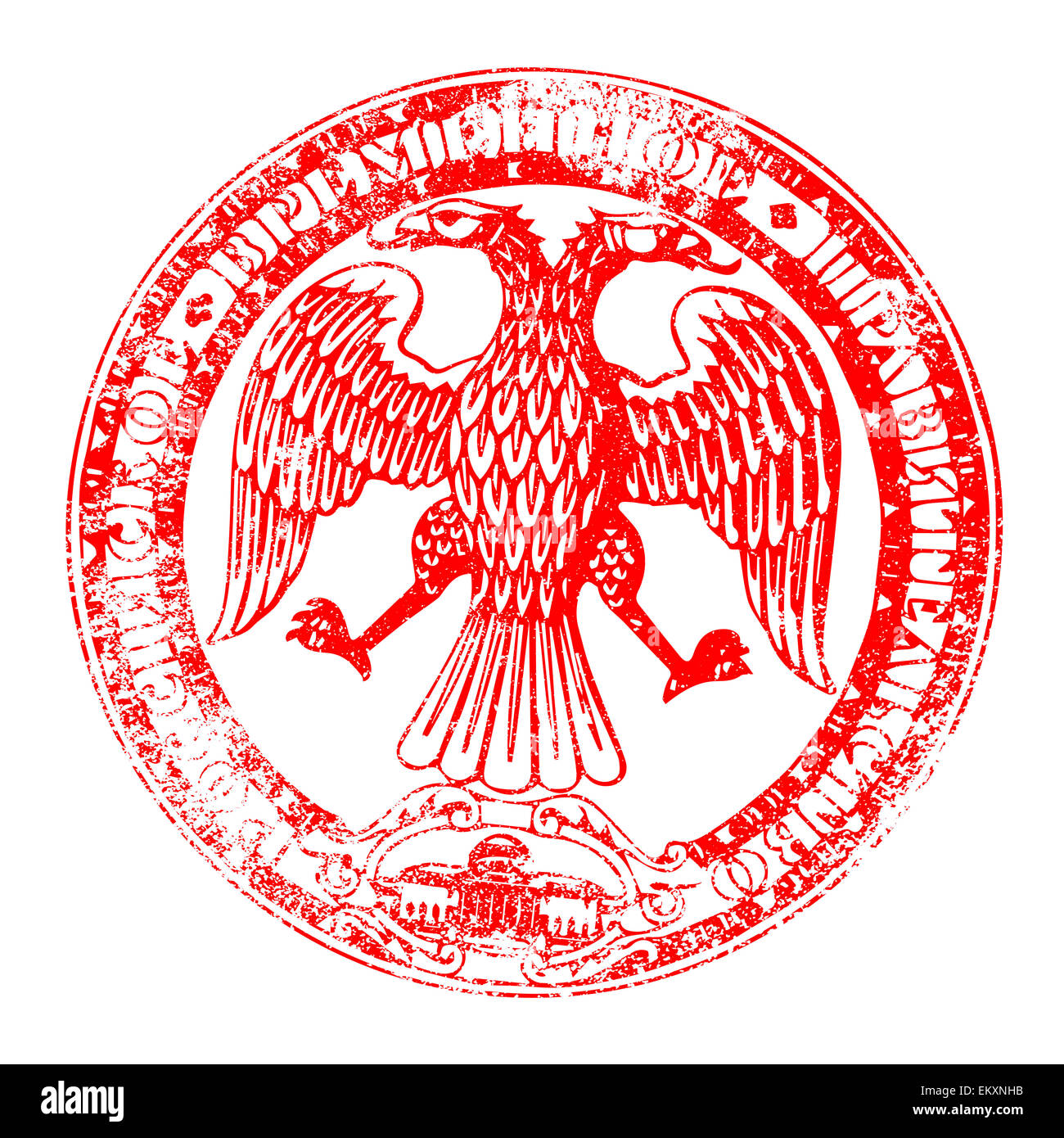 The seal of the Russian Republic in red as a stamp over a white ...