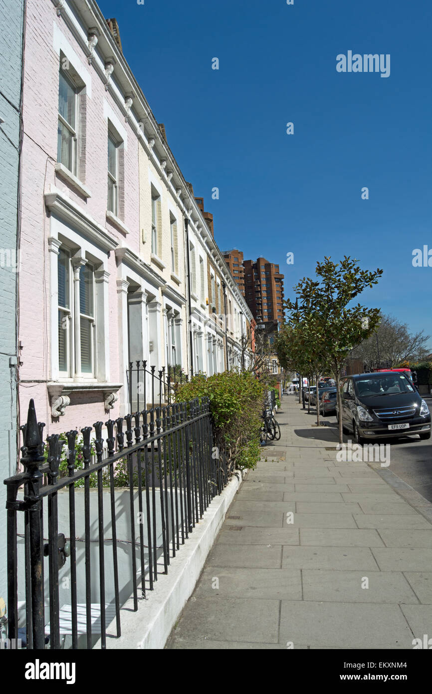 victorian terraced houses on lots road, chelsea, london, england, with ...