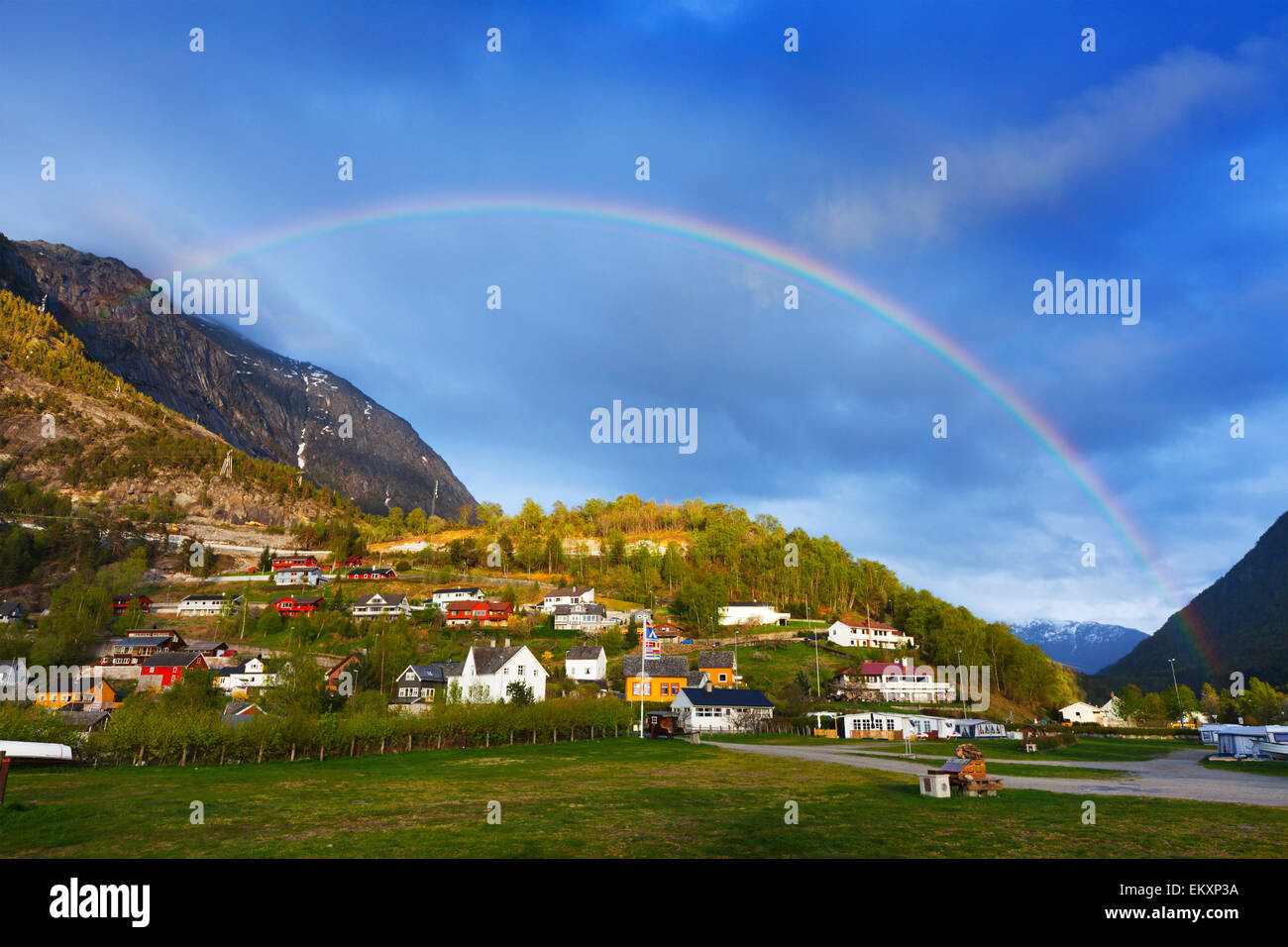 rainbow and beautiful Norway town Stock Photo - Alamy