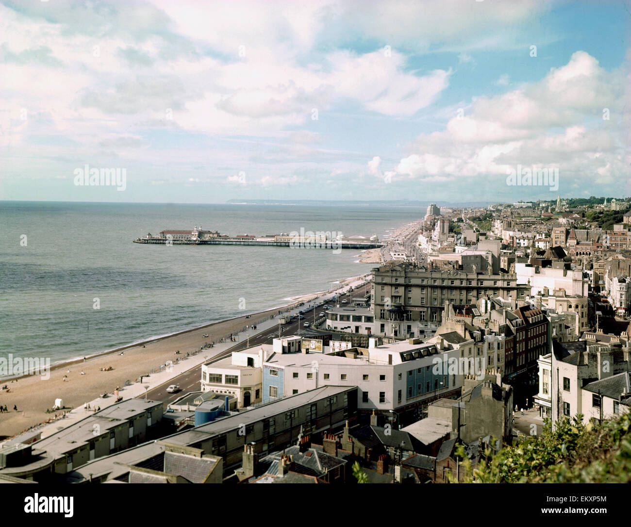 The seafront at Hastings seen from the castle 1st June 1968 Stock Photo ...