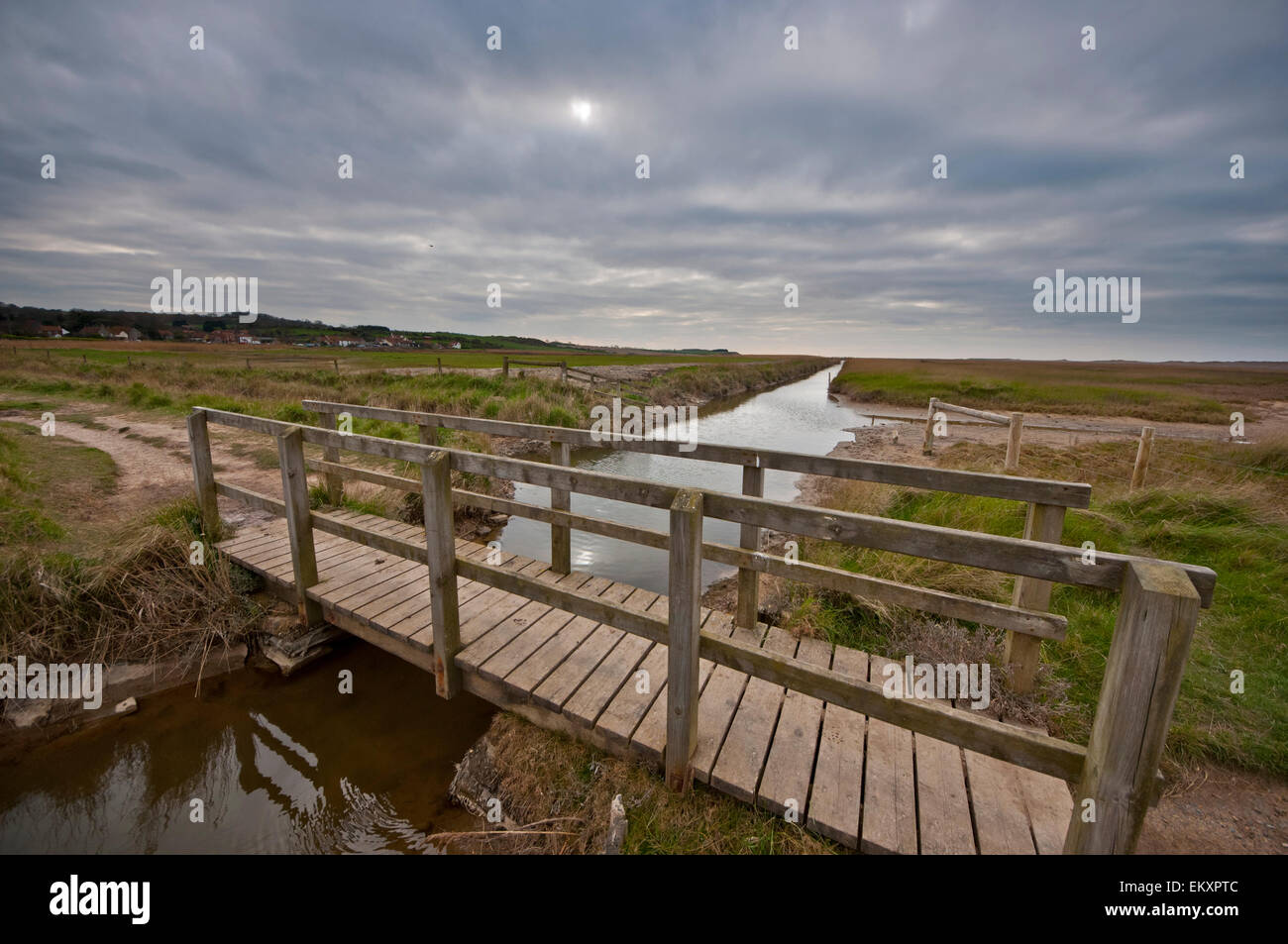 Salt marsh drainage ditch grazing marsh Nature reserve big sky Stock ...