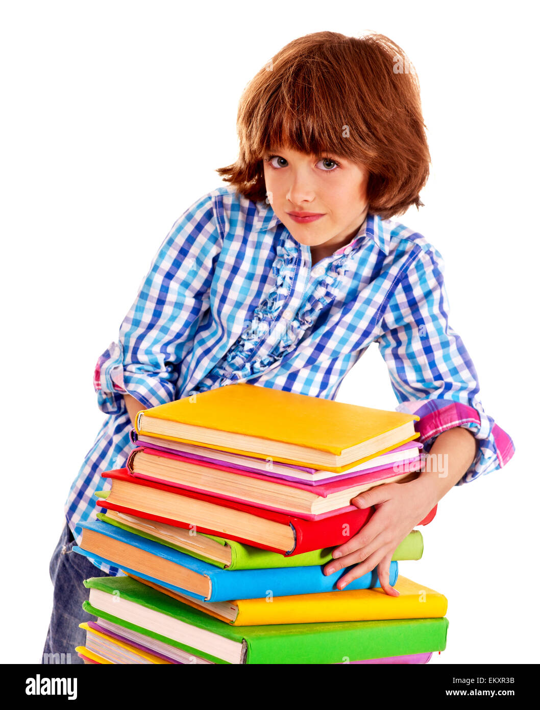 Child with stack of books Stock Photo - Alamy