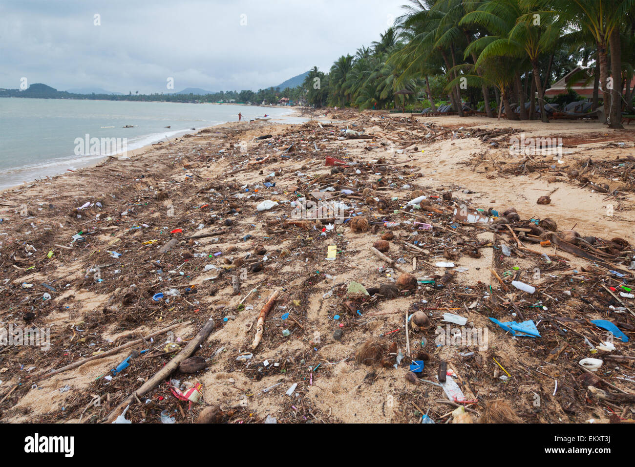 KOH SAMUI, THAILAND - APRIL 1: Flood and storm debris on Meanam beach ...