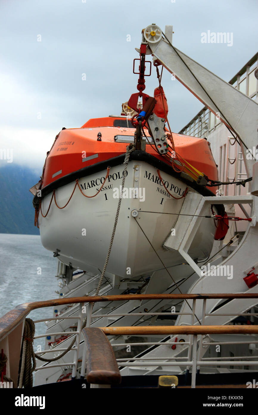 Lifeboat deck of a cruise ship, Norway Stock Photo - Alamy