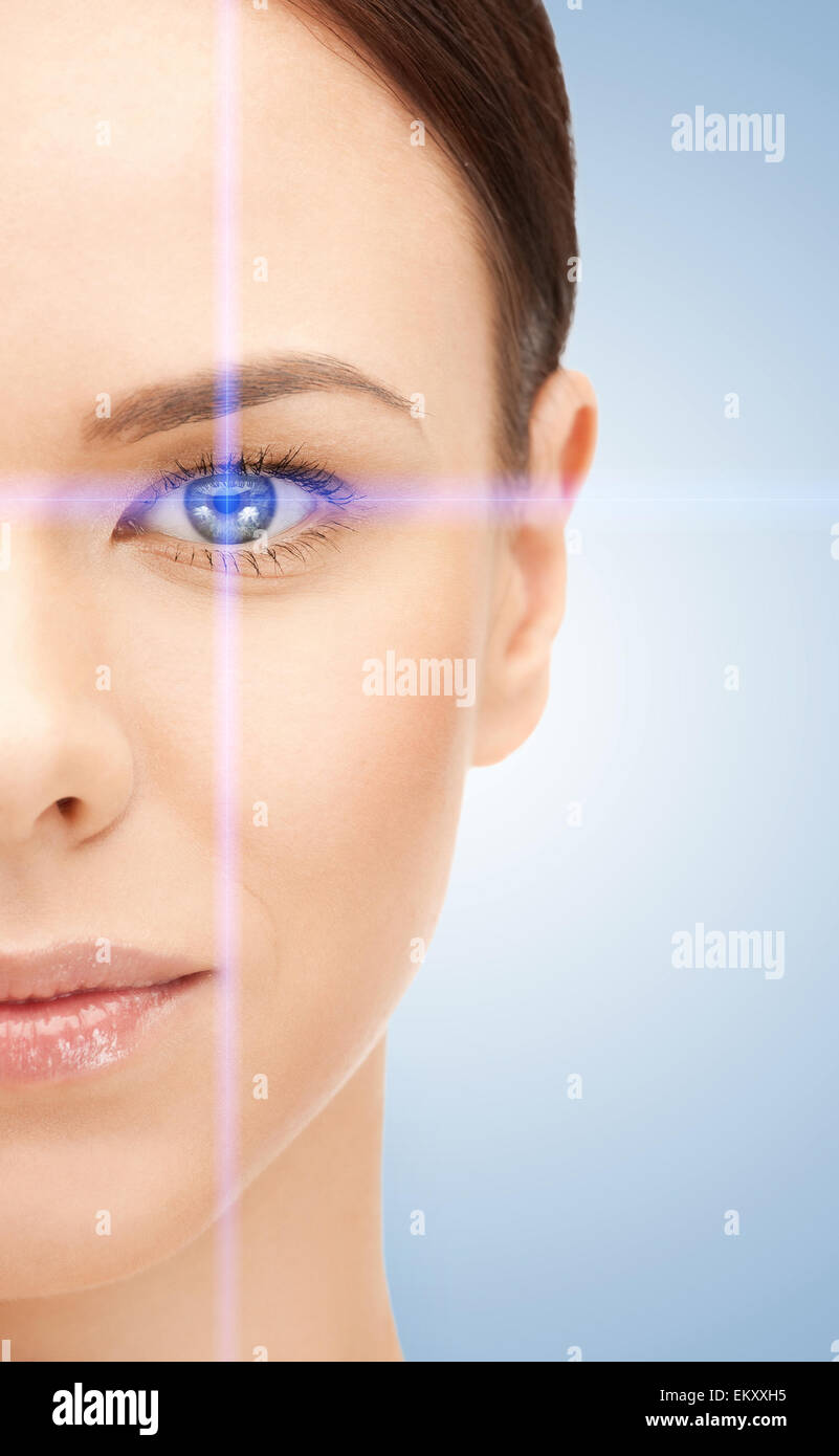 beautiful woman pointing to eye Stock Photo - Alamy