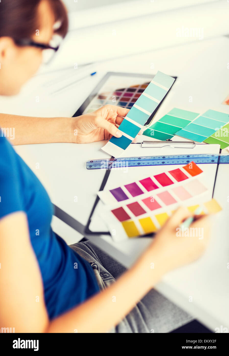 woman working with color samples for selection Stock Photo - Alamy