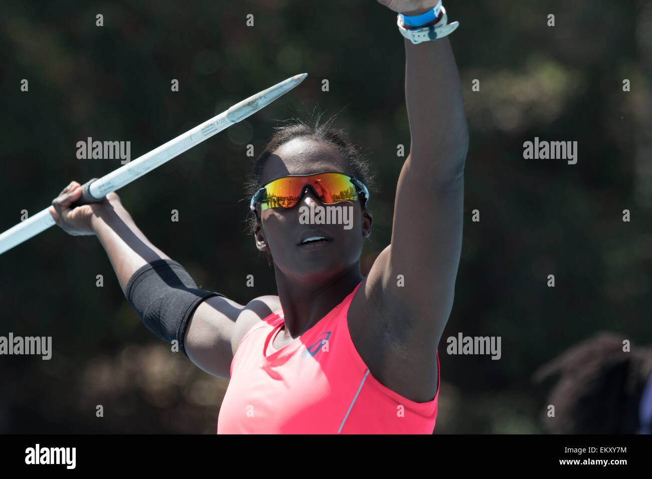 Sharon Day-Monroe American heptathlete throwing the javelin at the ...