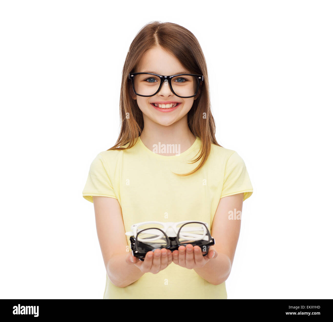 smiling cute little girl in black eyeglasses Stock Photo - Alamy