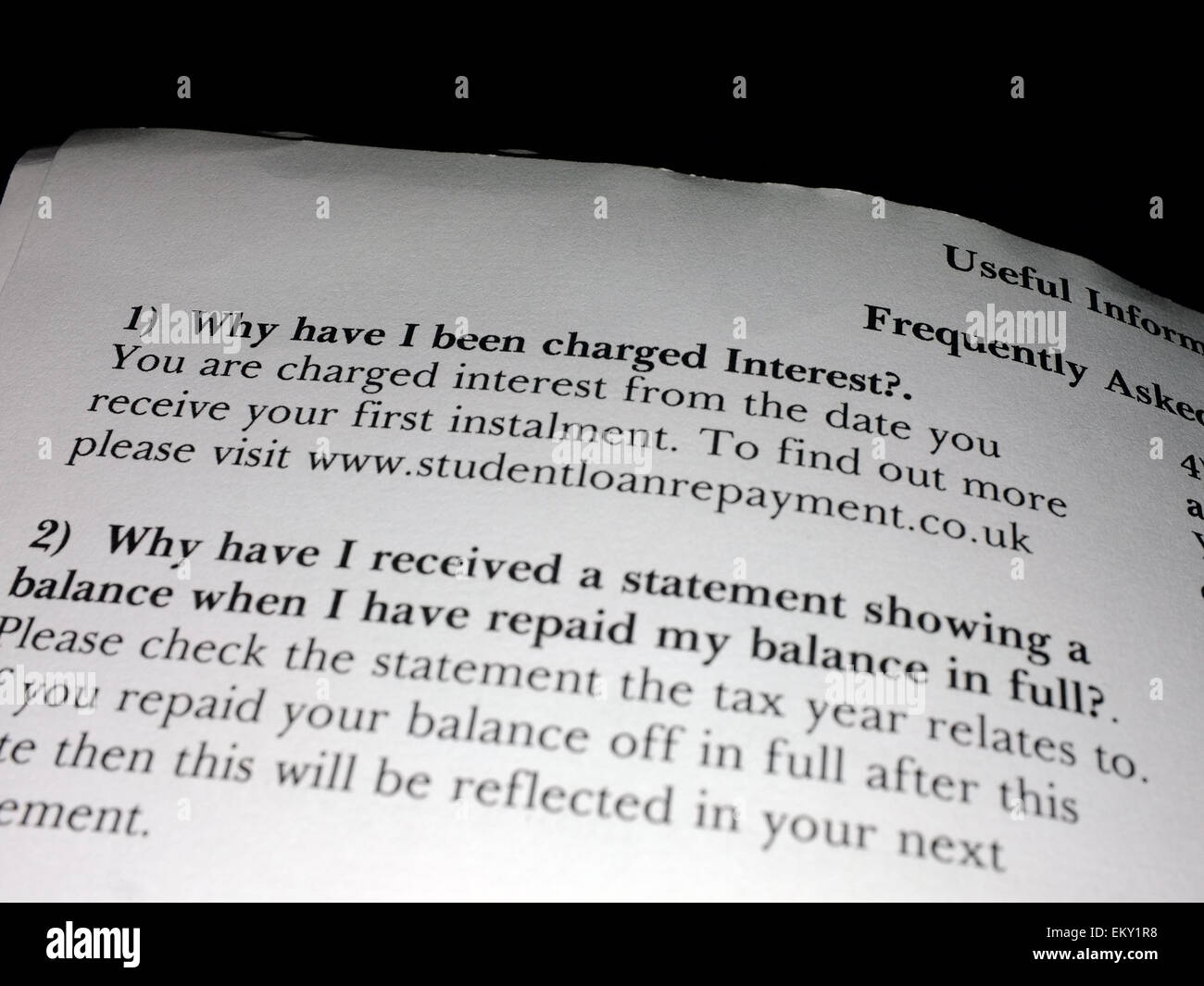 A frequently asked questions section on student loans paperwork Stock ...