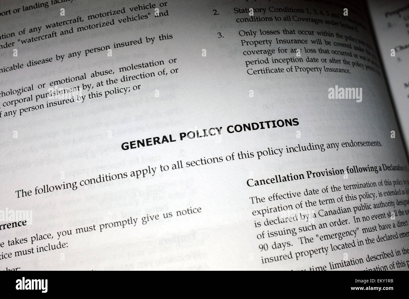 An image the General policy conditions on paperwork Stock Photo - Alamy