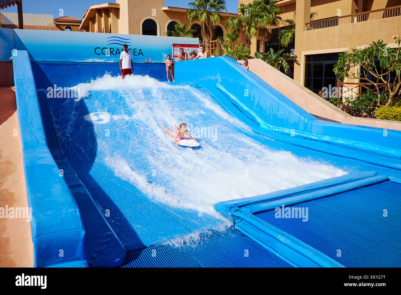 Young Girl On A FlowRider Surfing Ride Coral Sea Aqua Club Resort El ...