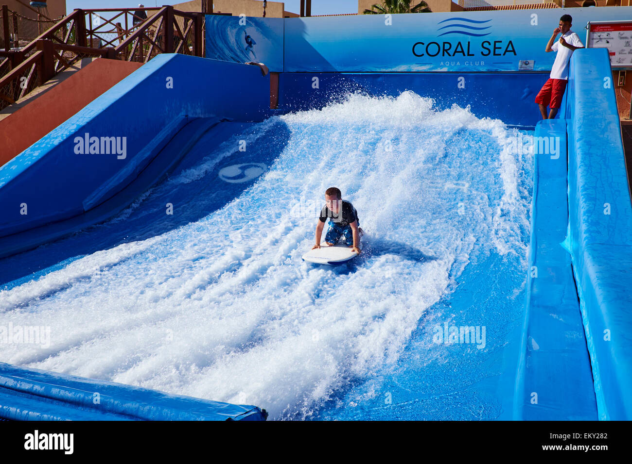 Young Boy On A FlowRider Surfing Ride Coral Sea Aqua Club Resort El ...