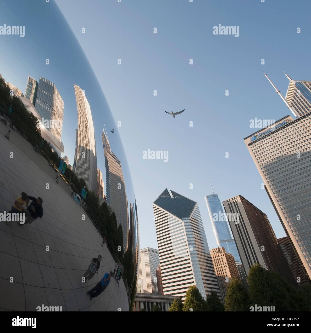 Downtown Reflected In Mirrored Dome, Chicago, Illinois, Usa Stock Photo ...