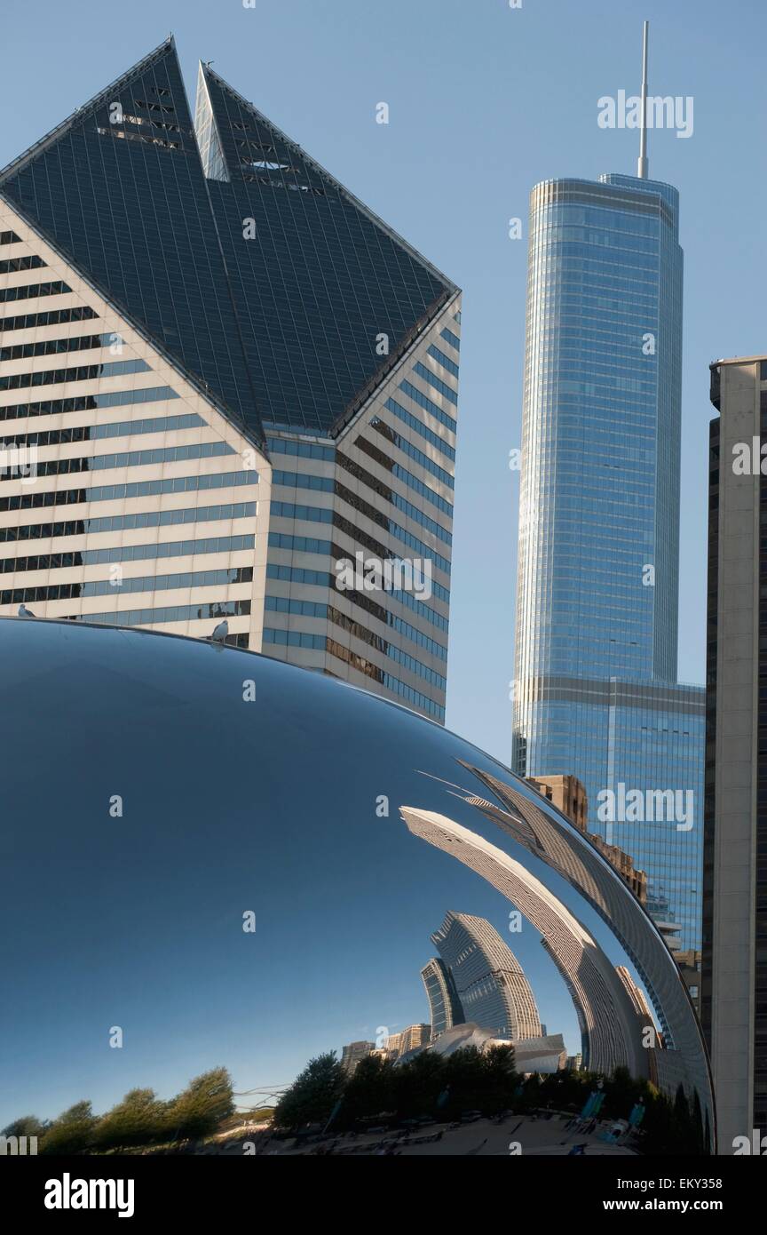 Downtown Reflected In Mirrored Dome; Chicago, Illinois, Usa Stock Photo ...