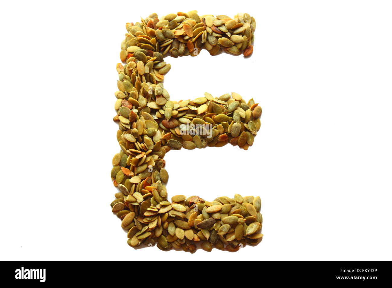 llaid out on a white background letter E Stock Photo - Alamy