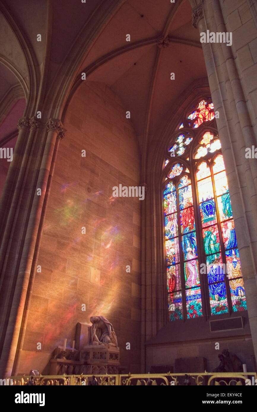 Stained Glass Window, St. Vitus Cathedral, Prague, Czech Republic Stock ...