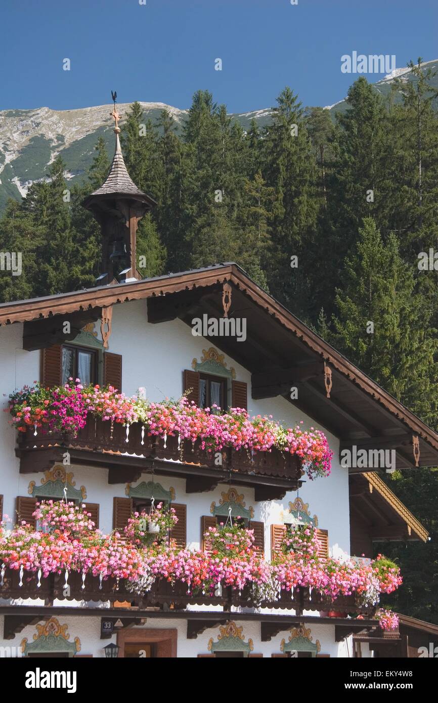 Tyrol, Austria; Tyrolean House With Flower Boxes Stock Photo - Alamy