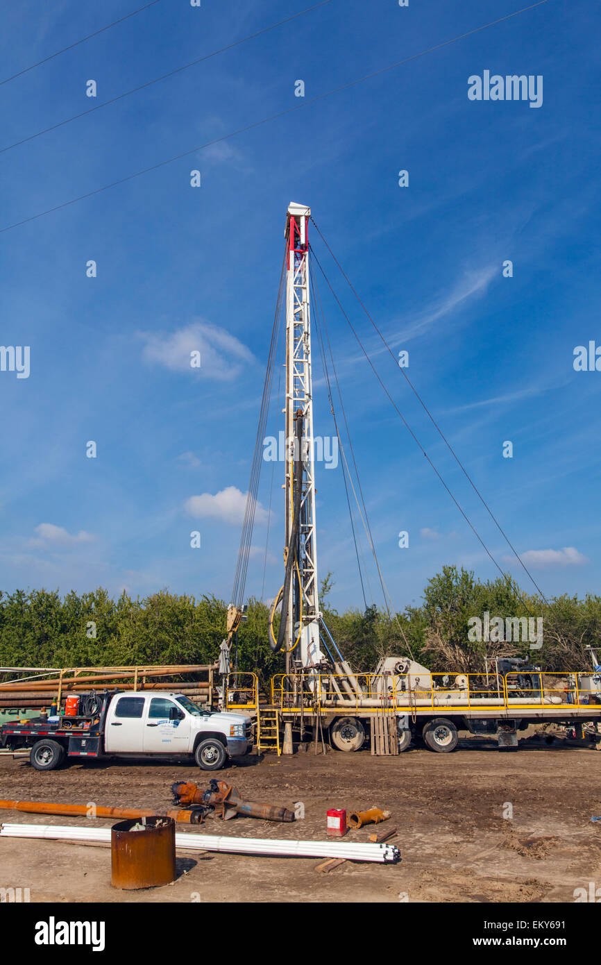 Water well being drilled in Almond orchard. Tulare County, San Joaquin ...