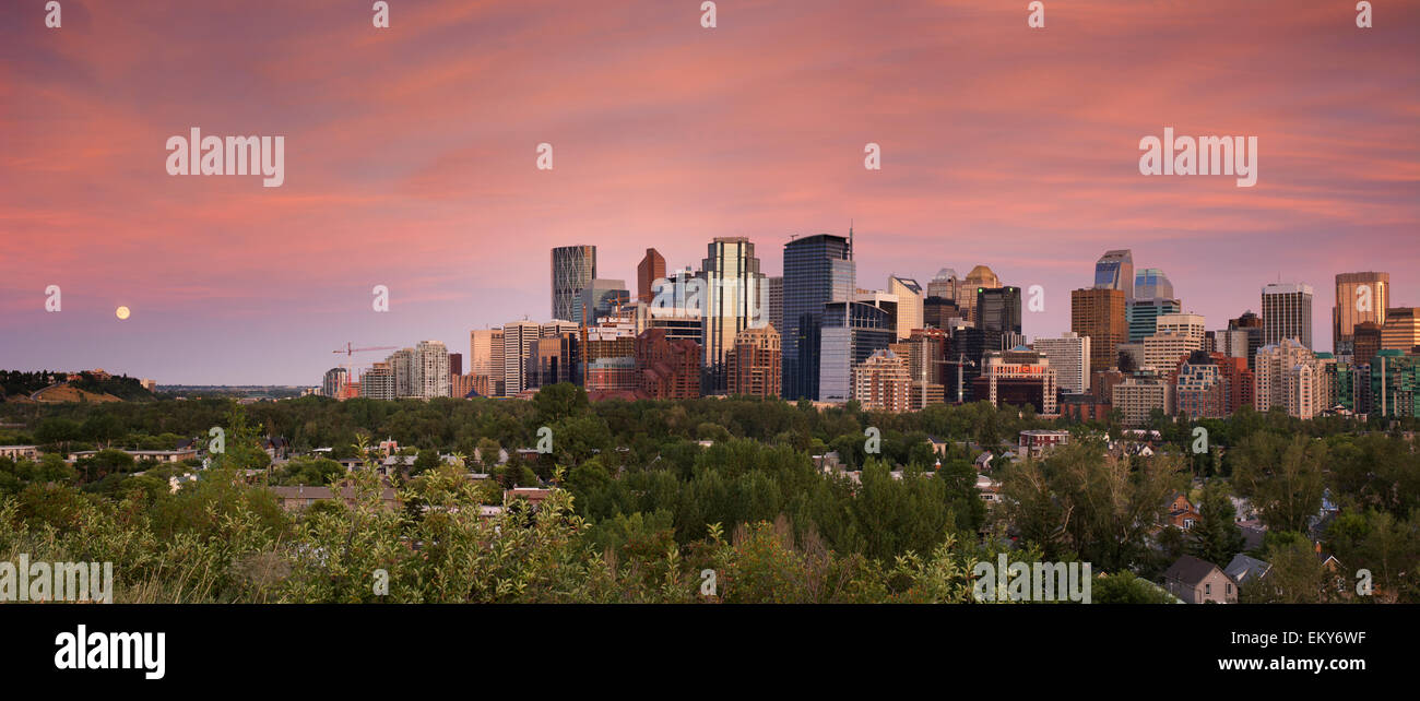 North American city skyline at dusk; Calgary, Alberta, Canada Stock ...