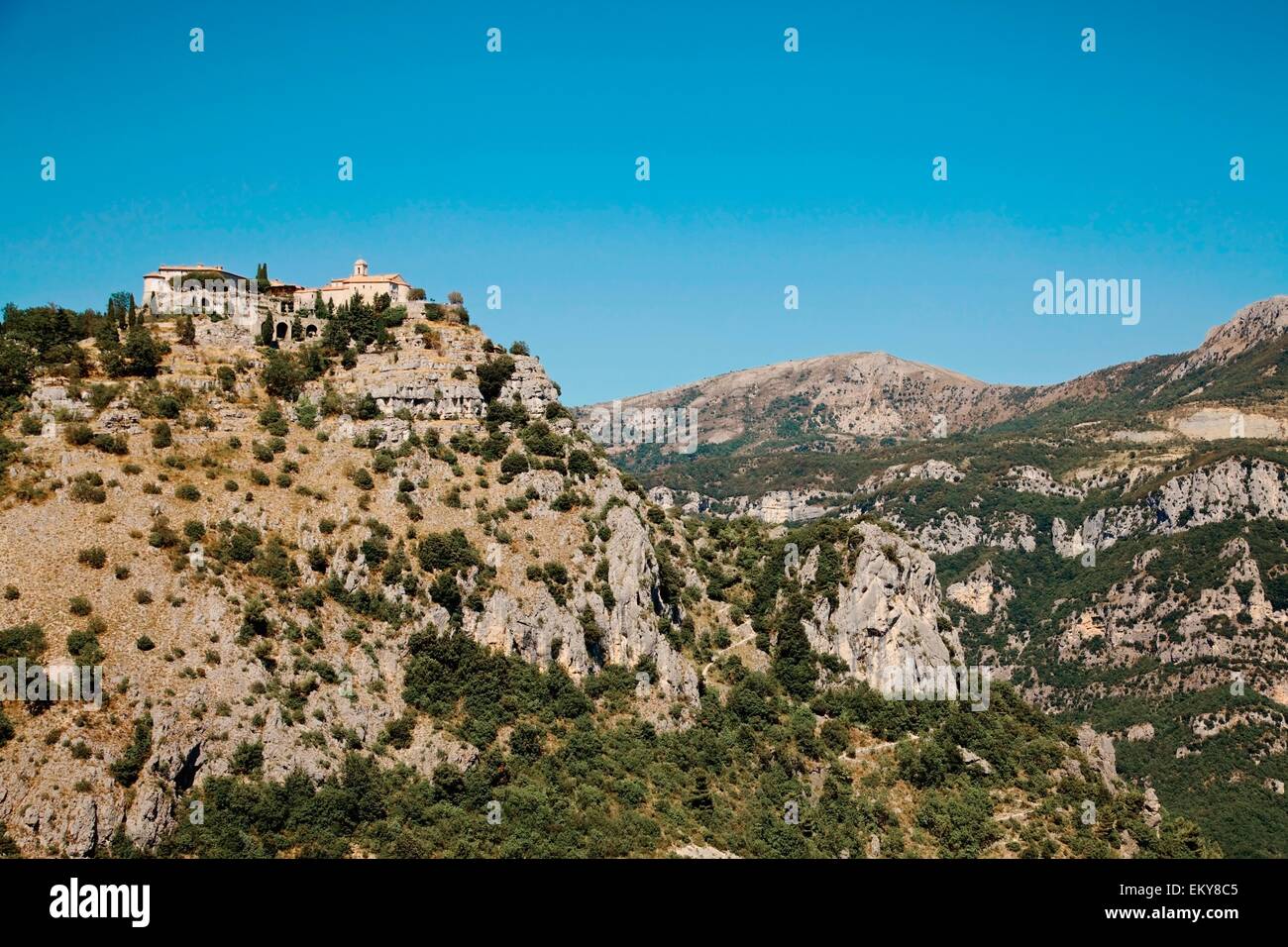 Gourdon, Provence, France; Houses At The Top Of A Mountainous Landscape ...