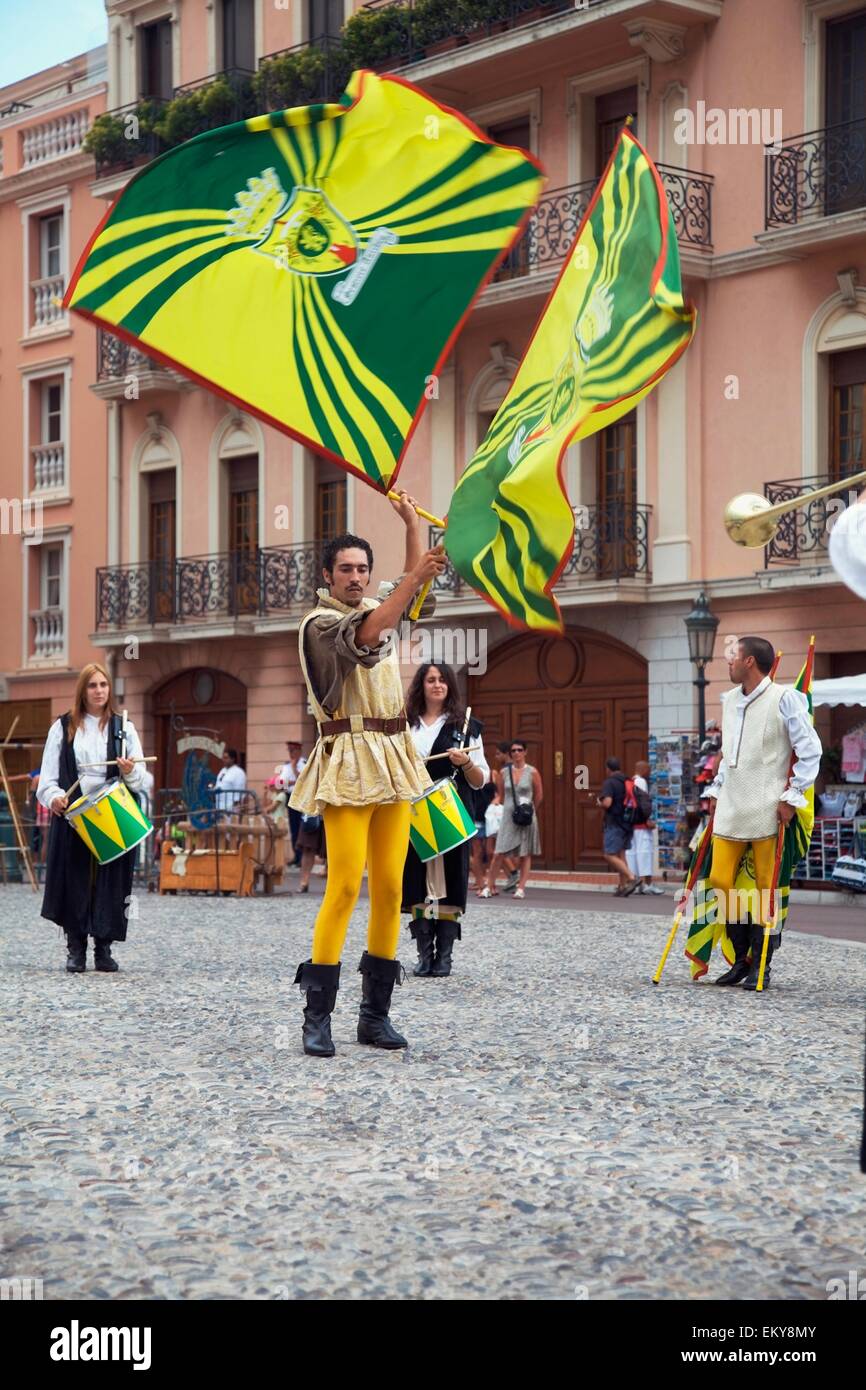 Monaco; Men And Women Dressed In Costumes And Waving Flags In The ...