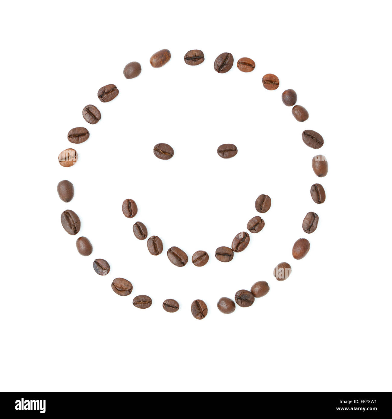 Happy smile emoticon made of coffee beans isolated on white background ...