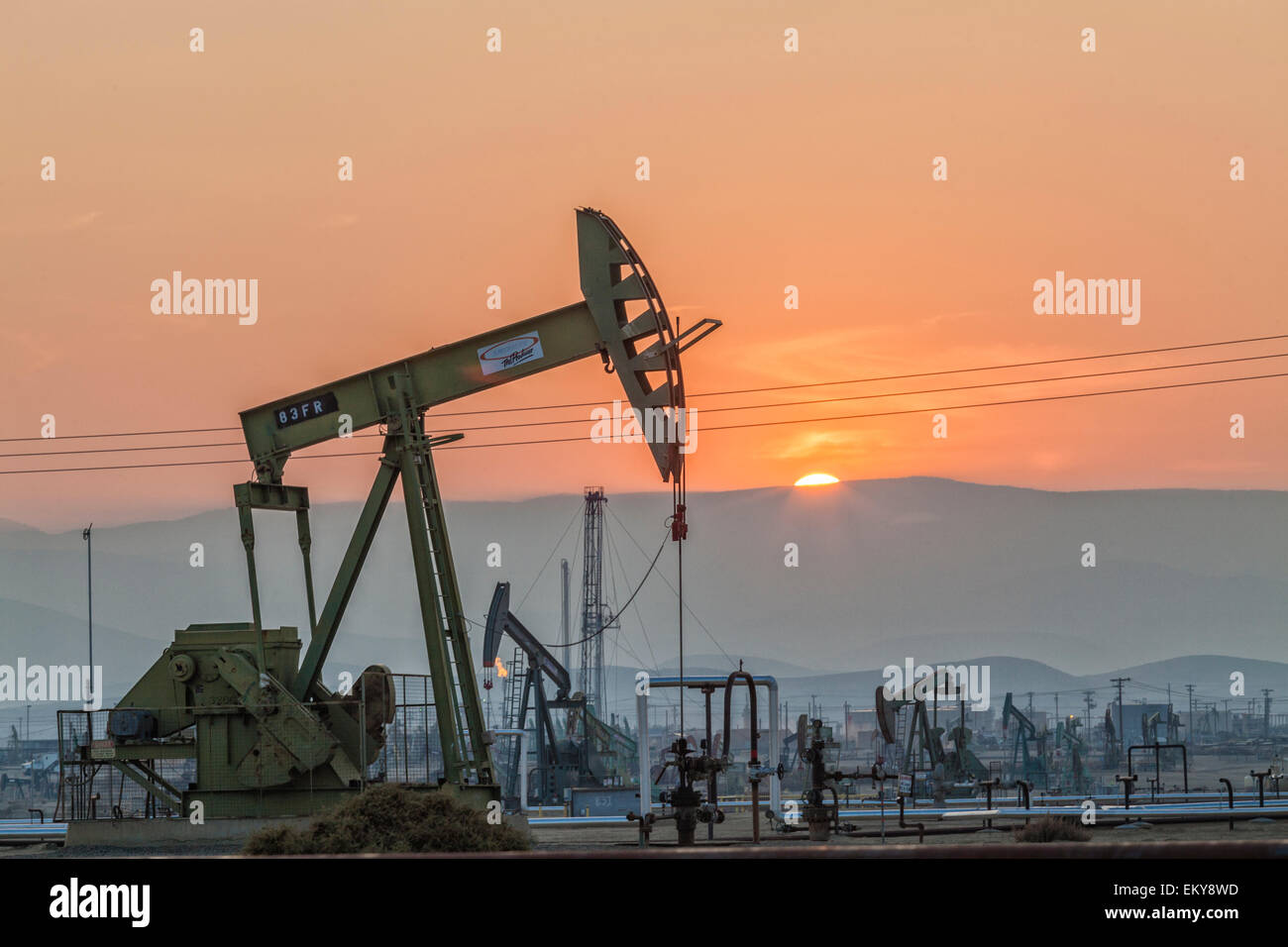 Pumpjacks at the Belridge Oil Field and hydraulic fracking site which ...