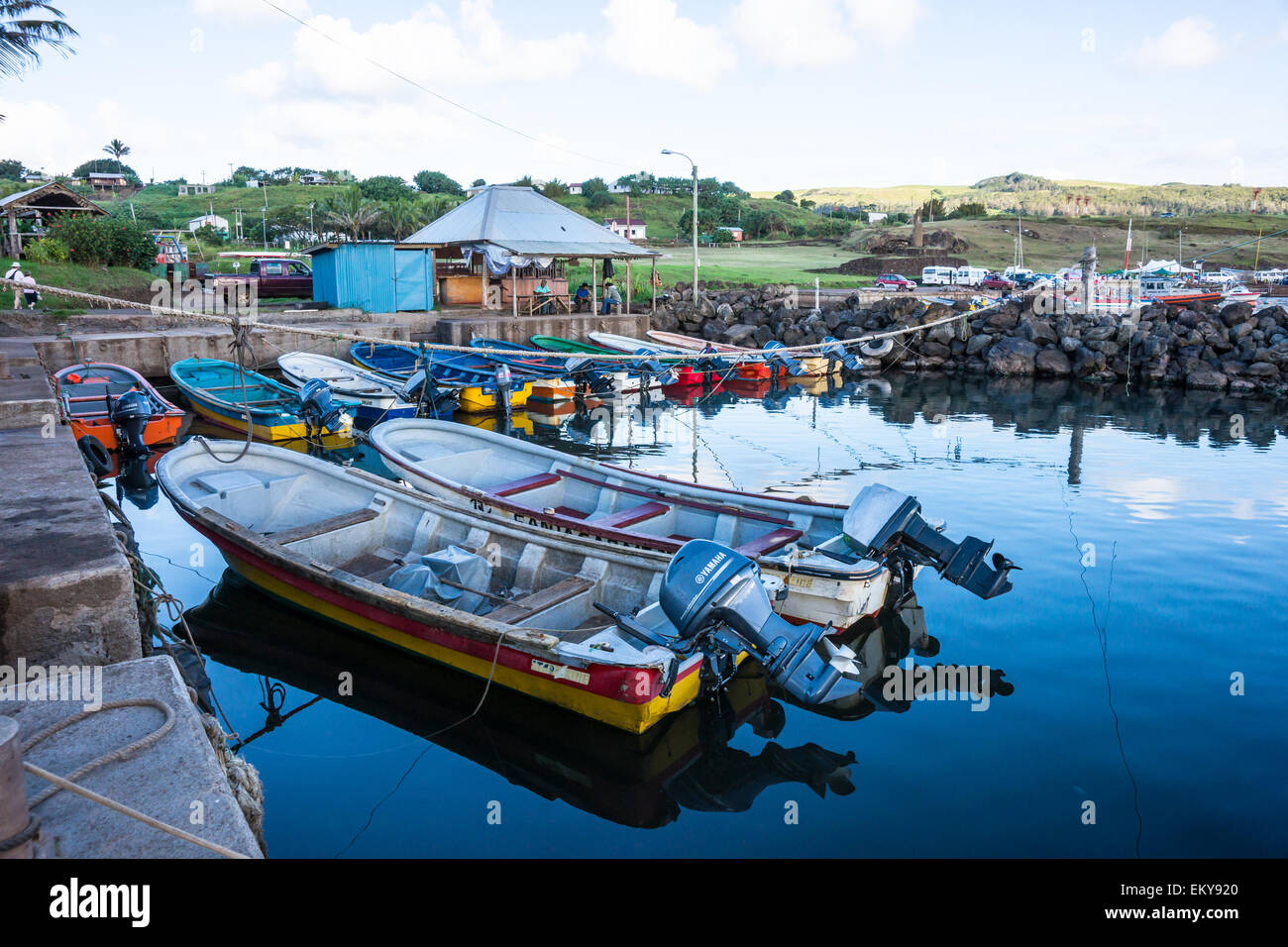 Marina and fishing boat harbor, Easter Island Stock Photo - Alamy