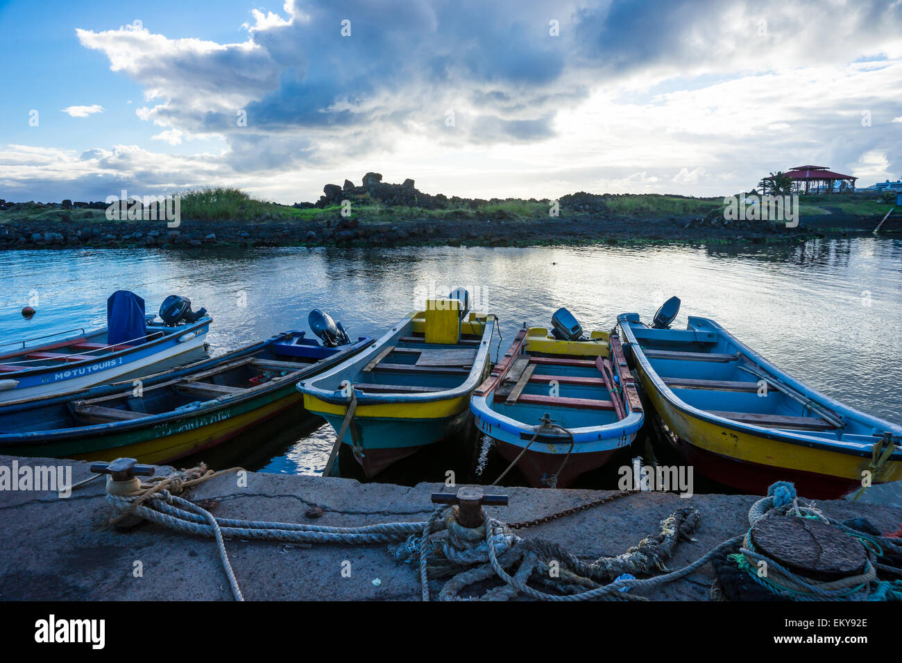 Marina and fishing boat harbor, Easter Island Stock Photo - Alamy