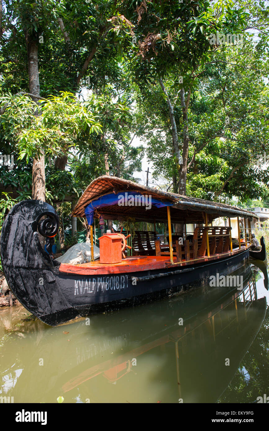 A colorful boat on the backwaters of Kumarakom, Kerala India Stock ...