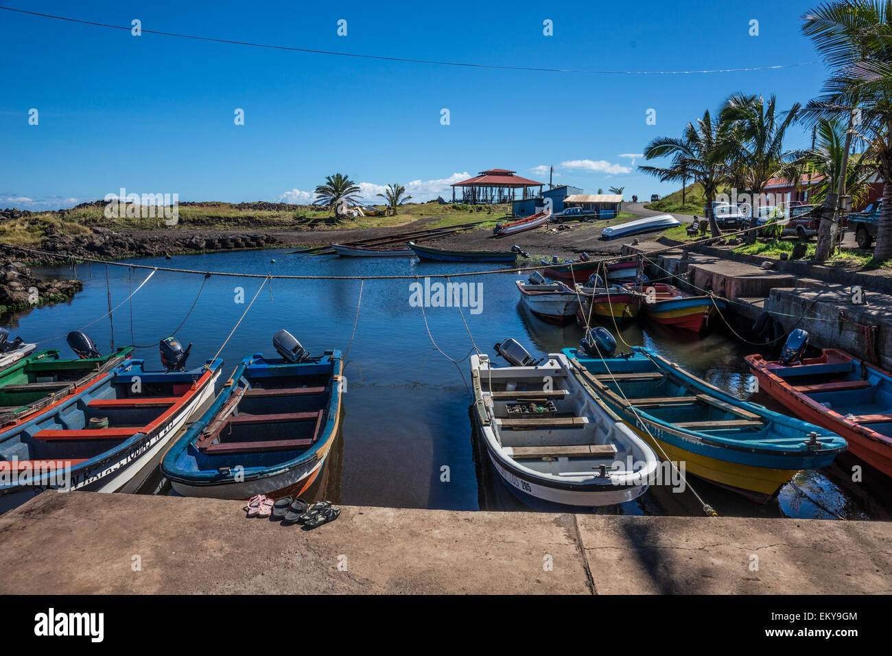 Marina and fishing boat harbor, Easter Island Stock Photo - Alamy
