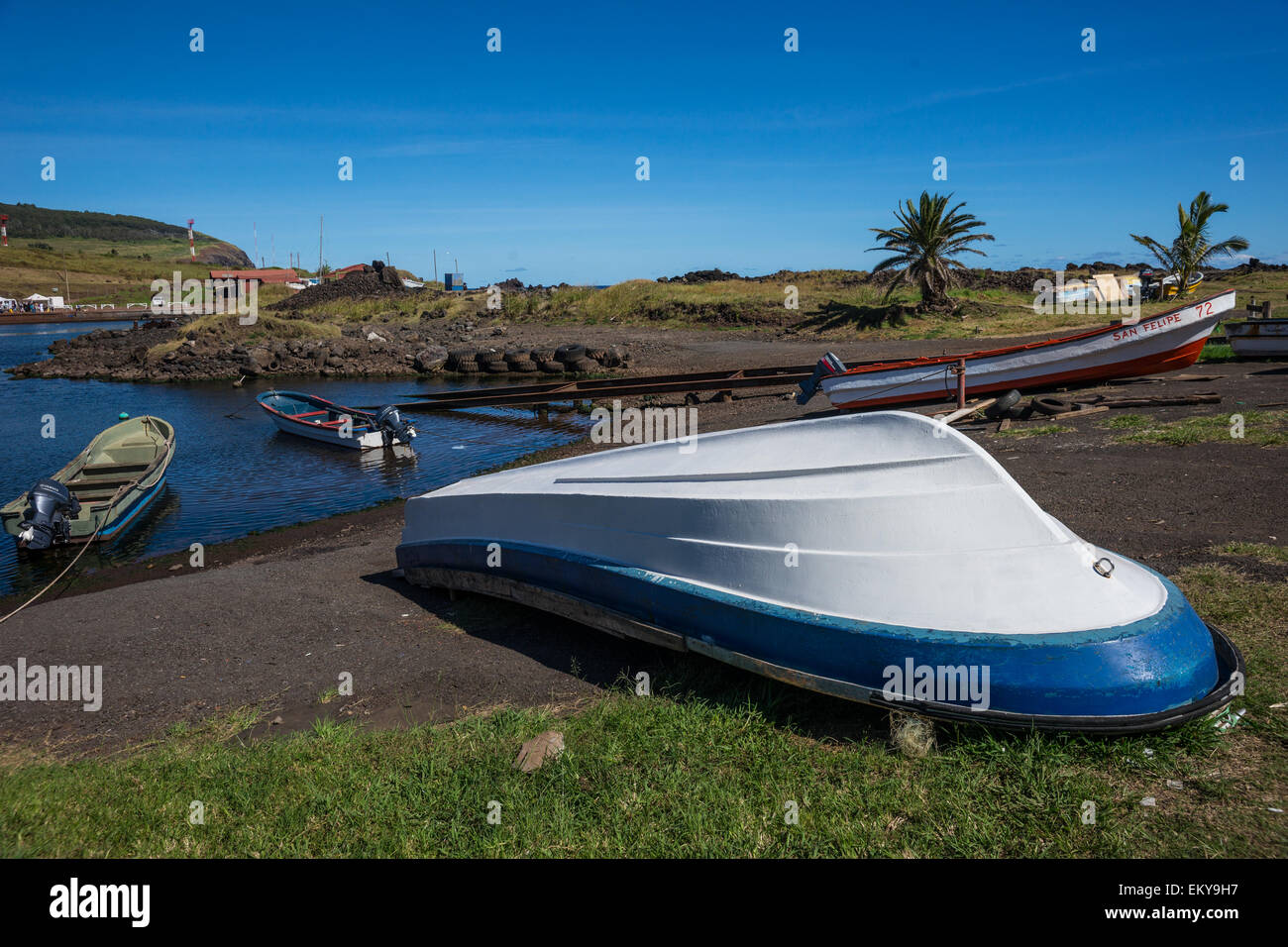 Marina and fishing boat harbor, Easter Island Stock Photo - Alamy