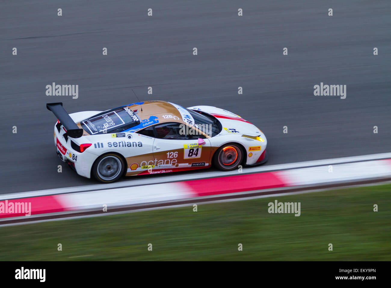 ISTANBUL, TURKEY - OCTOBER 26, 2014: Bjorn Grossmann drives Ferrari 458 ...