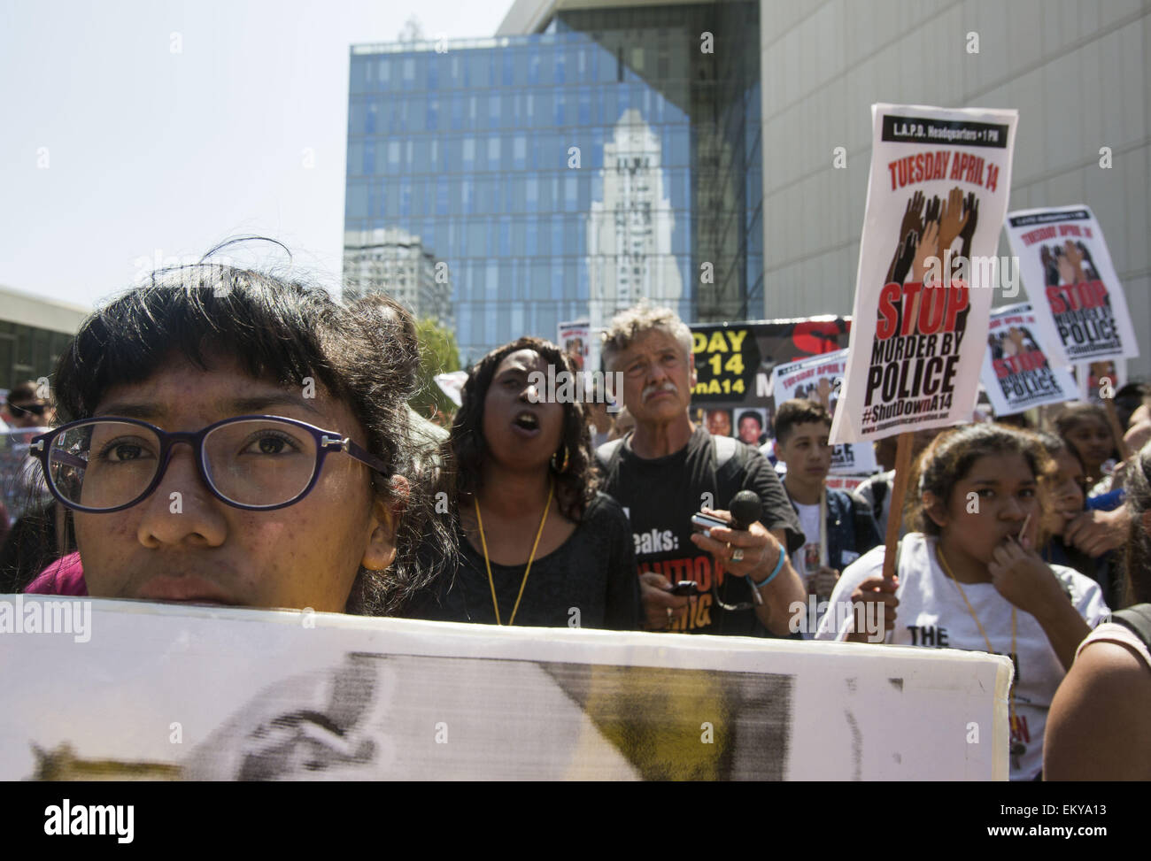 Los Angeles, California, USA. 14th Apr, 2015. Members of the Stop Mass ...
