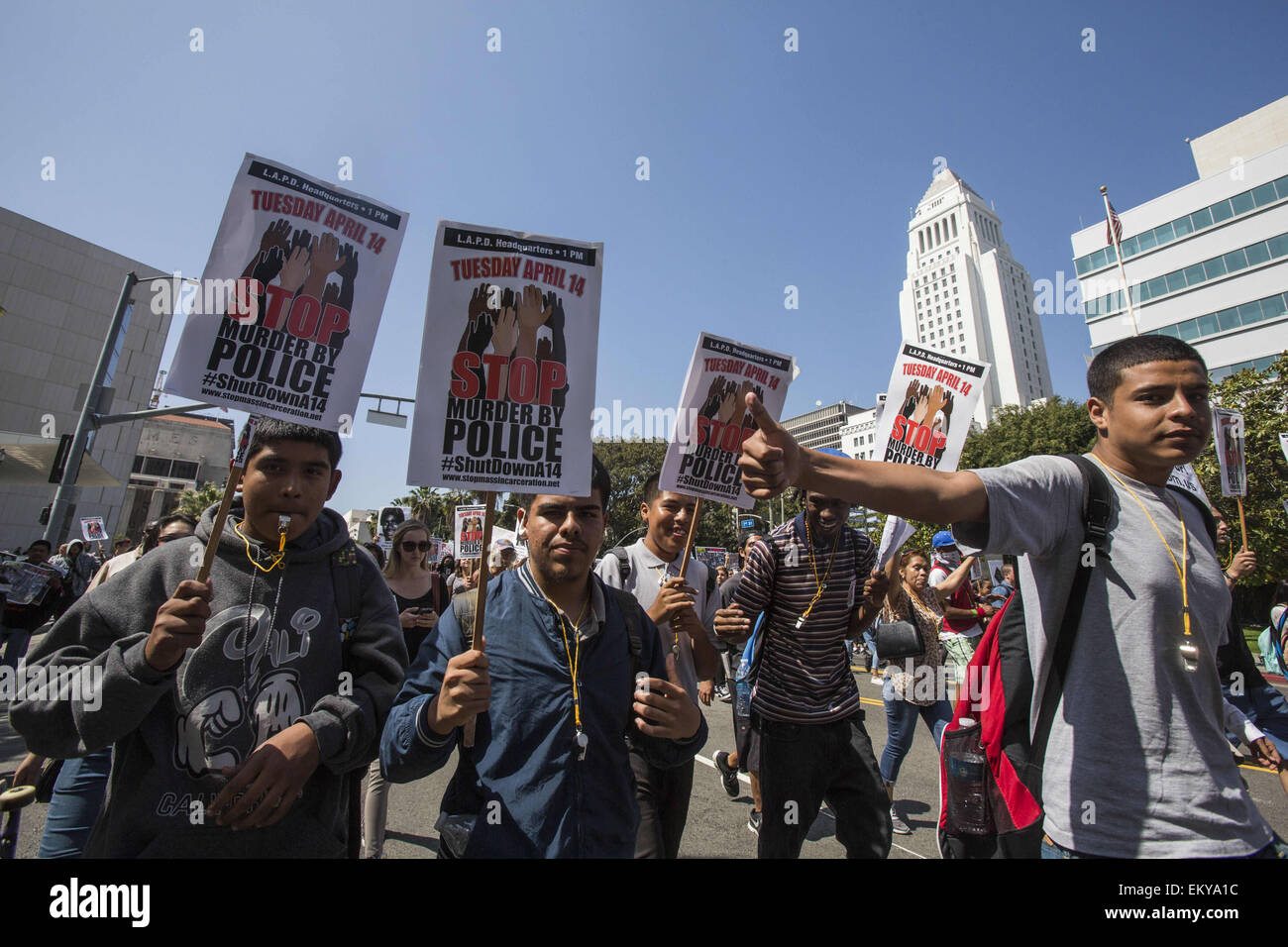 Los Angeles, California, USA. 14th Apr, 2015. Members of the Stop Mass ...