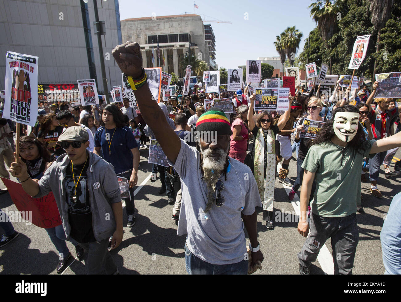 Los Angeles, California, USA. 14th Apr, 2015. Members of the Stop Mass ...