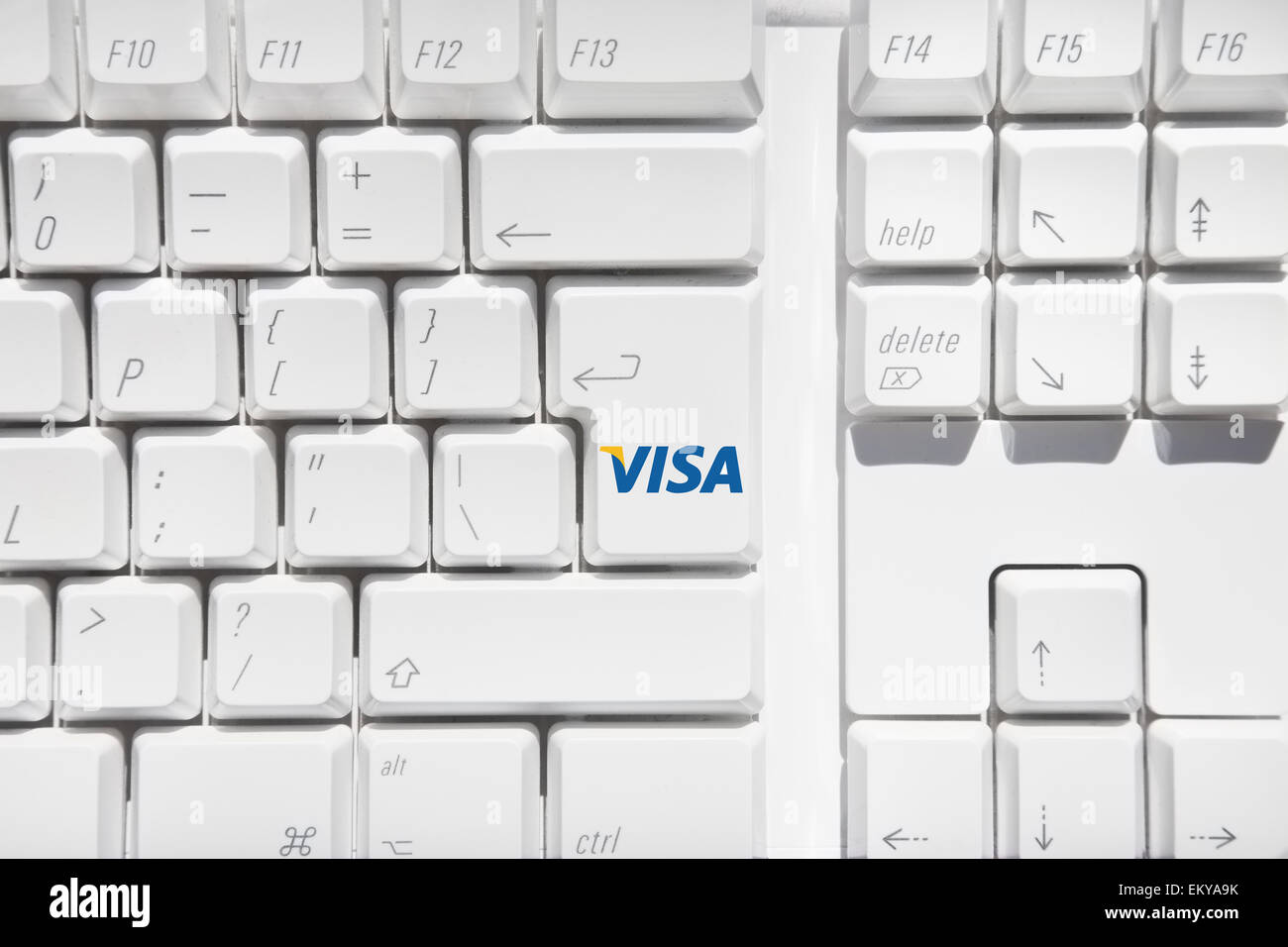 white computer keyboard with Visa logo on the return key Stock Photo ...