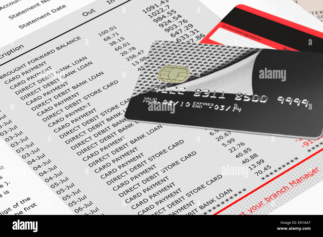 Credit Cards on Bank Statements Stock Photo - Alamy