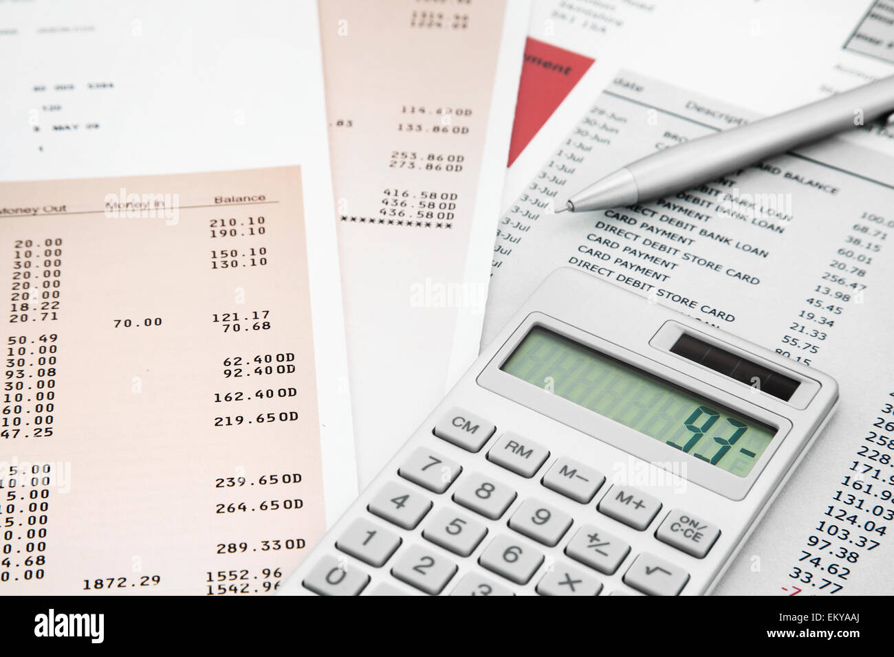 Bank statement calculator pen hi-res stock photography and images - Alamy