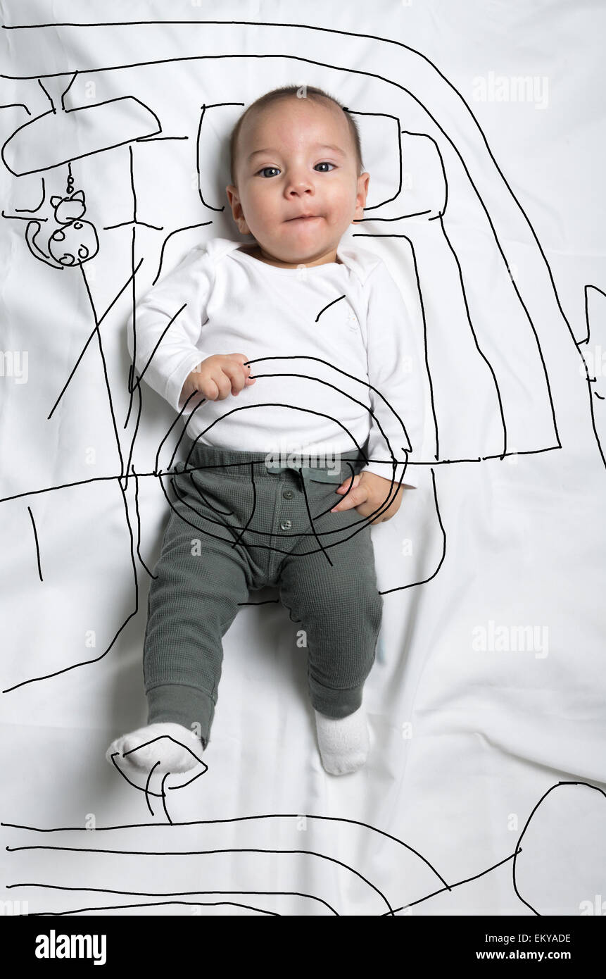 Cute baby boy driver decoration sketch Stock Photo - Alamy