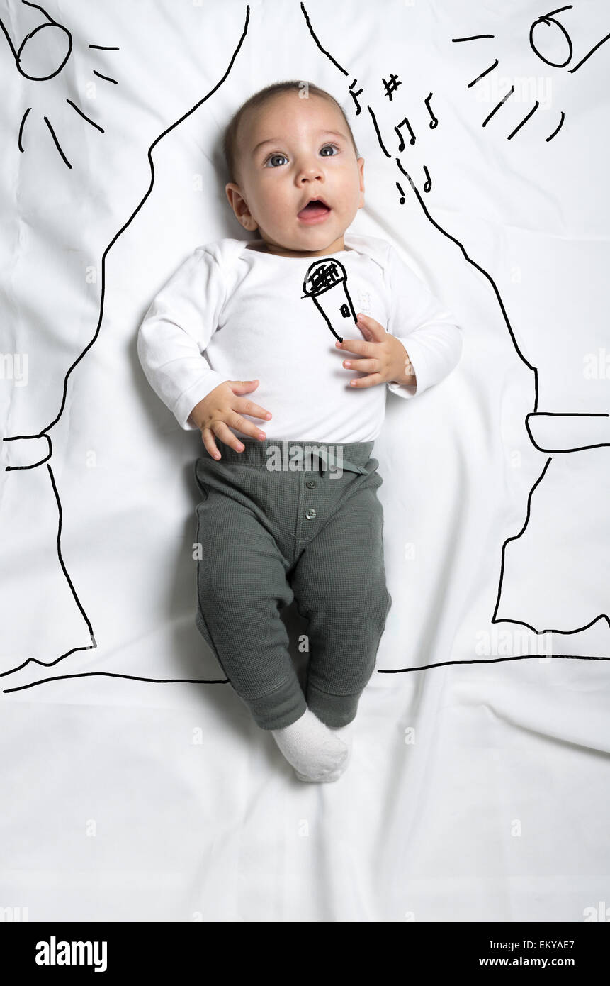 Cute baby boy singer decoration sketch Stock Photo - Alamy
